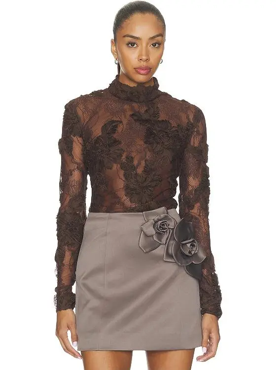 AKNVAS Freja Lace Top With Florette Embellishment - Brown