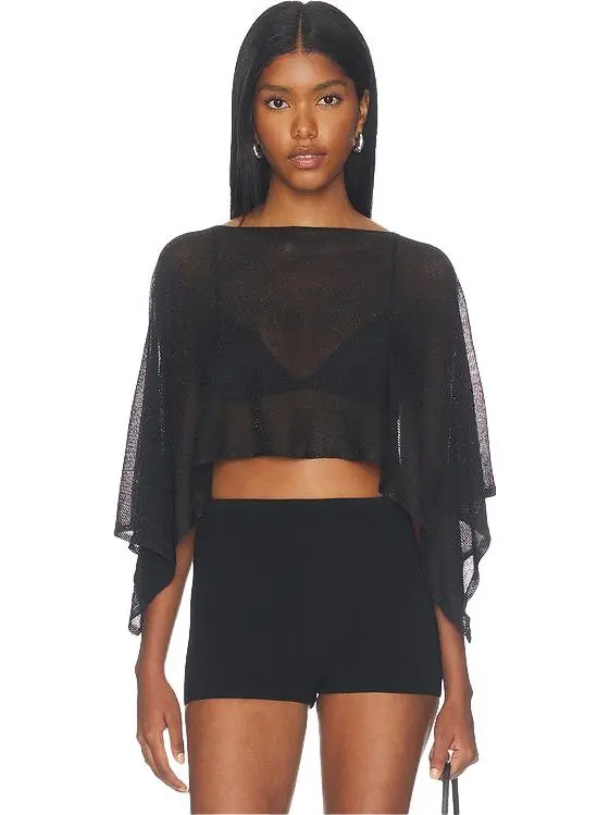MORE TO COME Orson Knit Poncho - Black Metallic