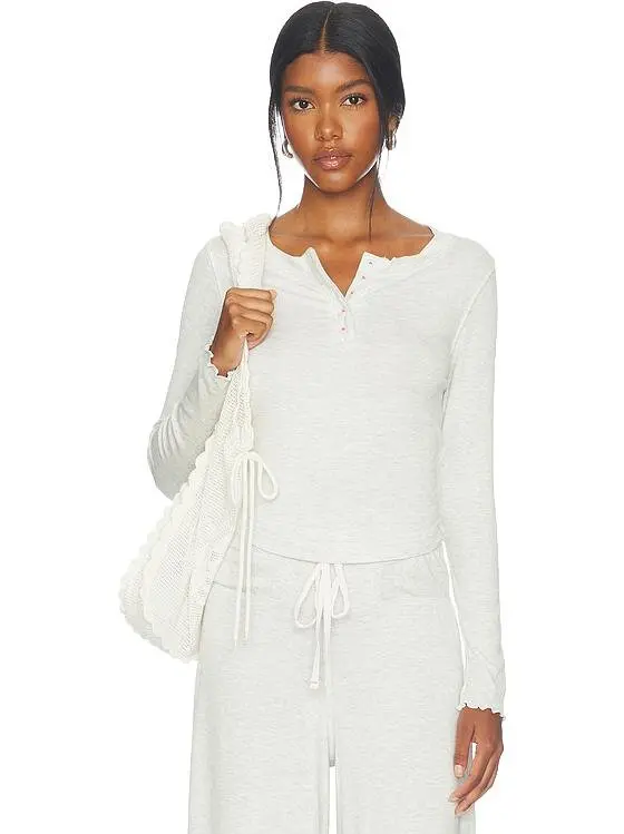 Free People X Intimately Dream State Henley Top - Medium Heather Grey