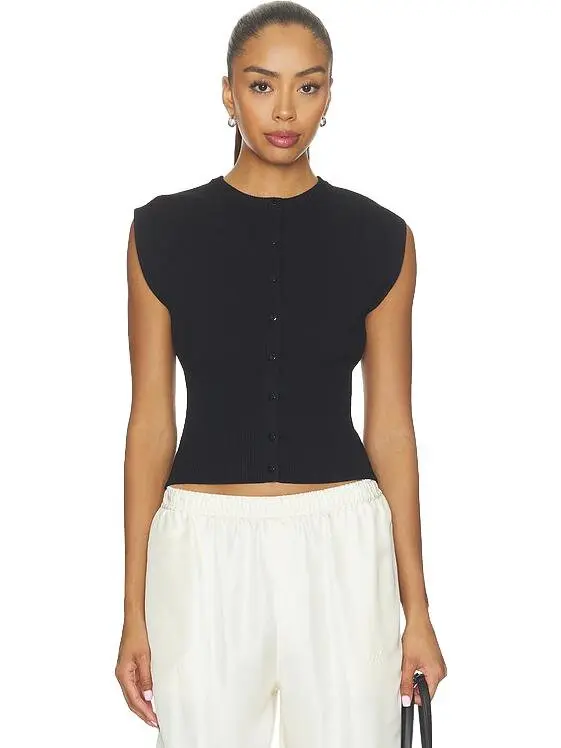 ALL THE WAYS Josie Knit Button-front Top - Black