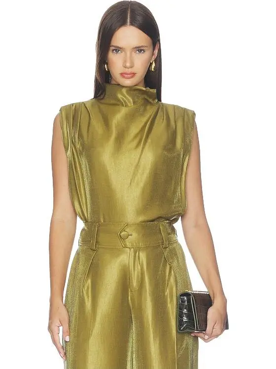 Amanda Uprichard Sleeveless Taffeta Top - Olive
