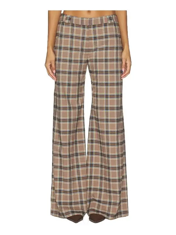 Amanda Uprichard Saddler Plaid Wide-leg Trousers - Brown Combo