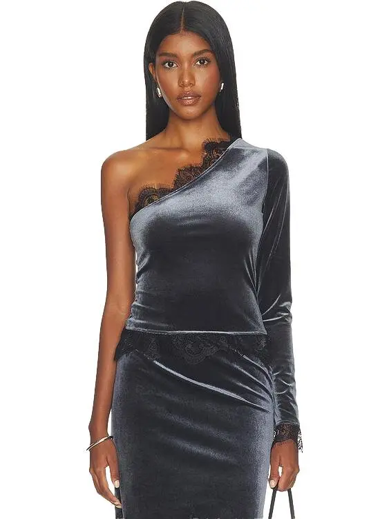 FENERS Reliquia One-shoulder Velvet Top - Slate