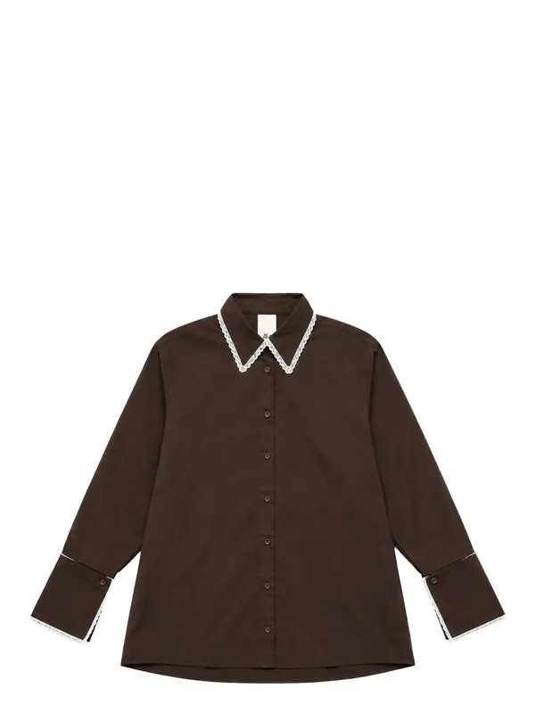 ALAS Name Cotton Poplin Oversized Shirt With Lace Trim - Brown