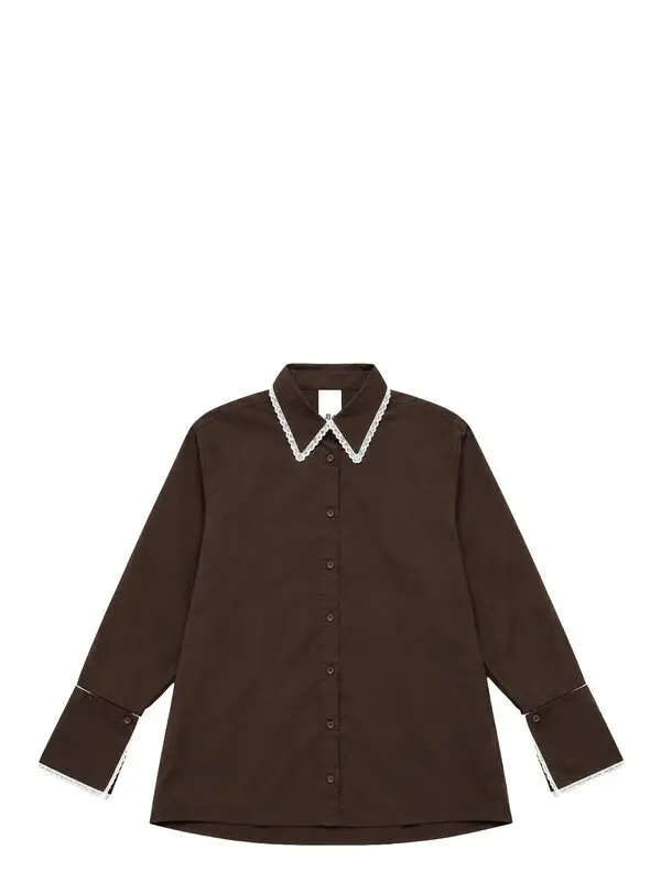 ALAS Name Cotton Poplin Oversized Shirt With Lace Trim - Brown