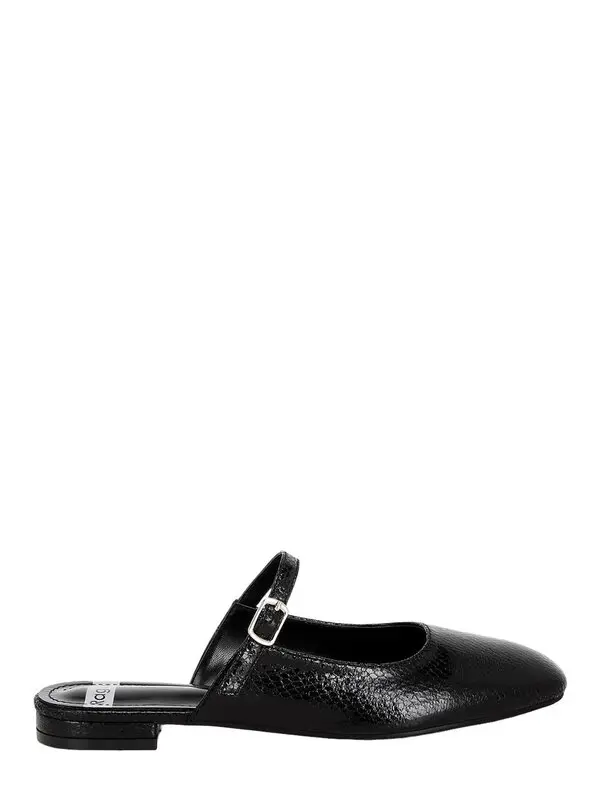 RAG & CO Square Toe Buckled Flats In Snake - Black
