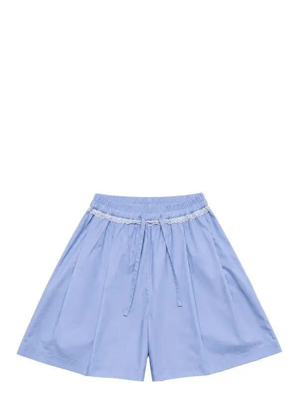 ALAS Name Cotton Poplin Shorts With Lace Trim - Blue