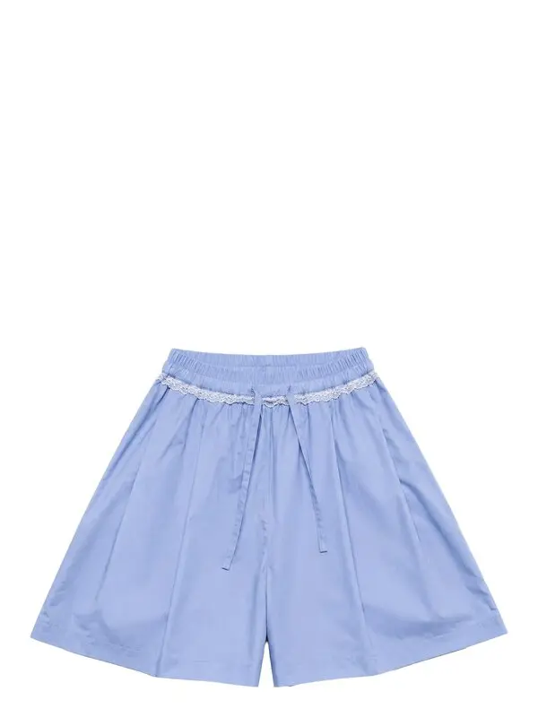 ALAS Name Cotton Poplin Shorts With Lace Trim - Blue