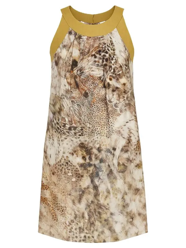 CONQUISTA Halterneck Animal Print A-line Dress - Yellow