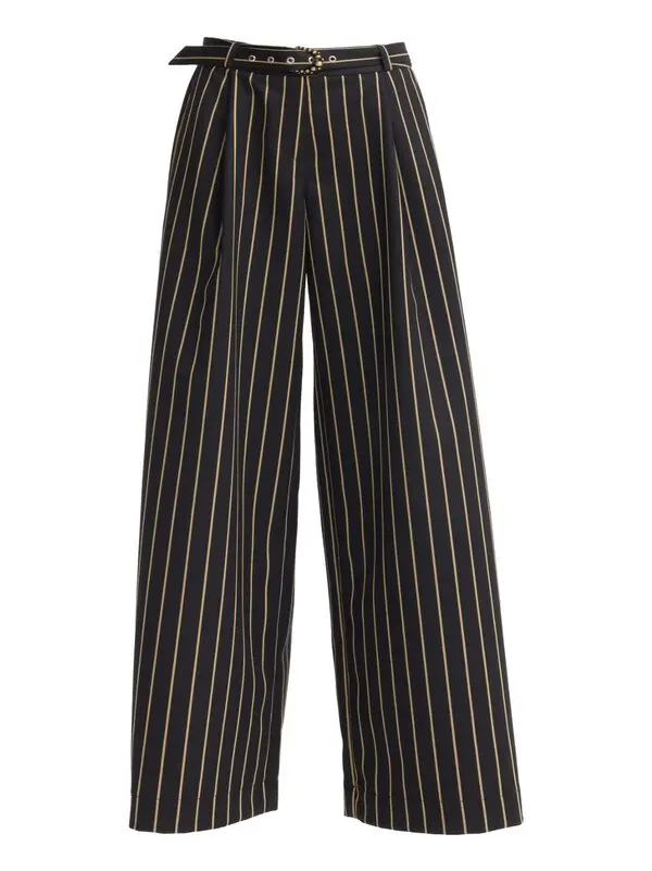 JULIA ALLERT High-waisted Wide-leg Pinstripe Palazzo Trousers - Black