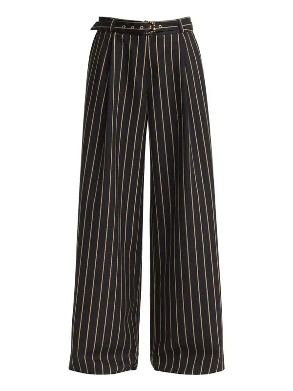 JULIA ALLERT High-waisted Wide-leg Pinstripe Palazzo Trousers - Black