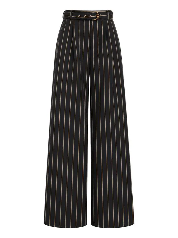 JULIA ALLERT High-waisted Wide-leg Pinstripe Palazzo Trousers - Black