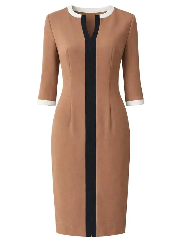 CONQUISTA Contrast-trim V-neck Midi Dress - Brown