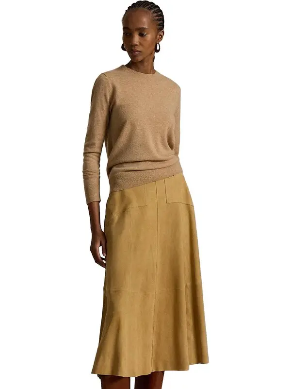 Ralph Lauren Belted Suede A-line Midi Skirt - Pecan