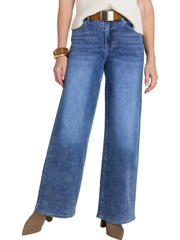 THE NOLI SHOP Celeste Slim Palazzo Jean Medium Wash - Medium Blue