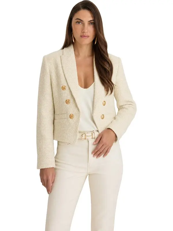 THE NOLI SHOP Gabrielle Double Breasted Tweed Blazer - Beige
