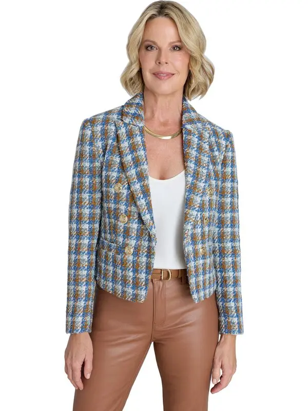 THE NOLI SHOP Gabrielle Double Breasted Tweed Blazer - Coastal Multi