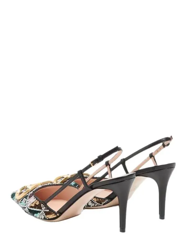 Valentino Garavani Vlogo Signature Slingback Pumps With Embroidery 80mm - Black
