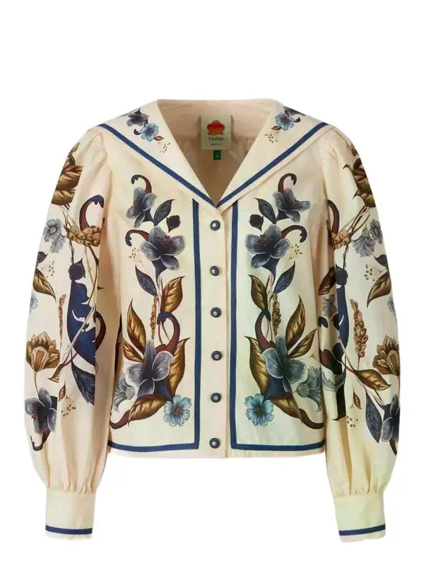 Farm Rio Floral Print Sailor Collar Shirt - Neutrals