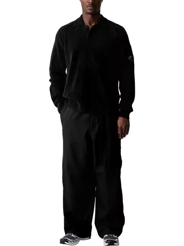 C.P. COMPANY Lens-detail Ribbed-knit Polo Shirt - Black