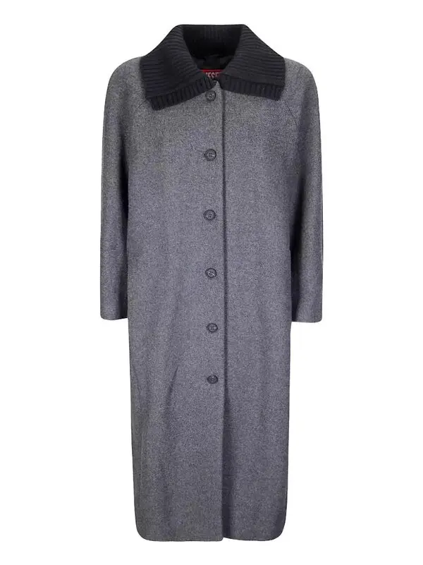 DIESEL® Wool-blend Ribbed Collar Coat - Grey