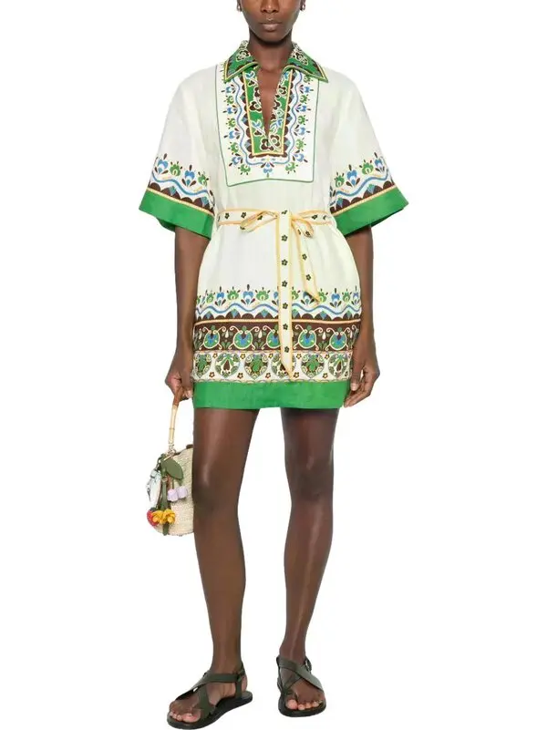 ALEMAIS Alemas Bridgette Graphic-print Belted Mini Dress - Neutrals
