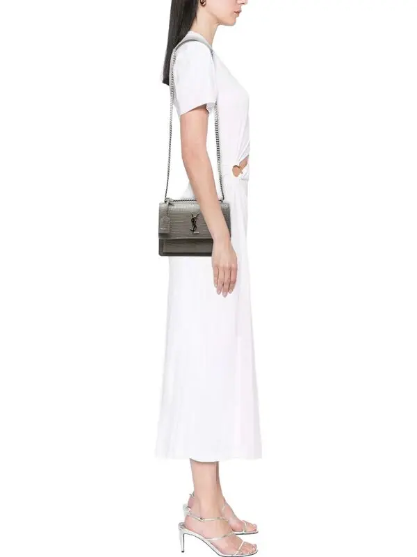 Saint Laurent Medium Croc Embossed Leather Monogram Sunset Crossbody Bag - Grey