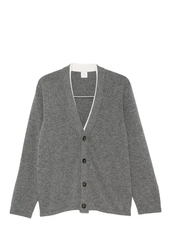 Eleventy Contrast Trim V-neck Cardigan - Grey