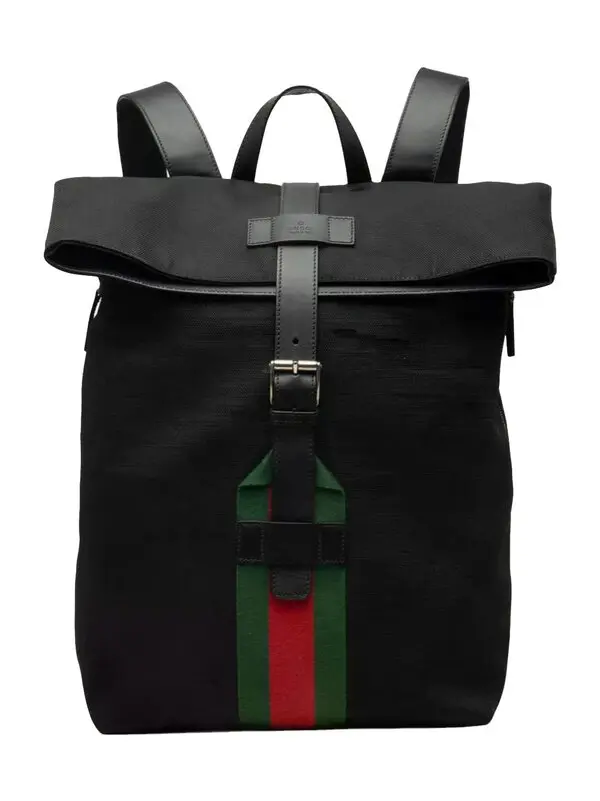 Gucci Canvas Techno Web Fold Over Backpack - Black
