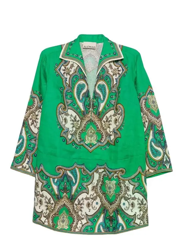 ALEMAIS Alemas Paisley-print Mini Dress - Green