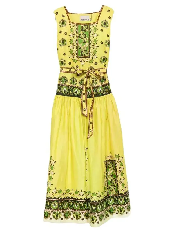 ALEMAIS Alemas Graphic Print Midi Dress - Yellow
