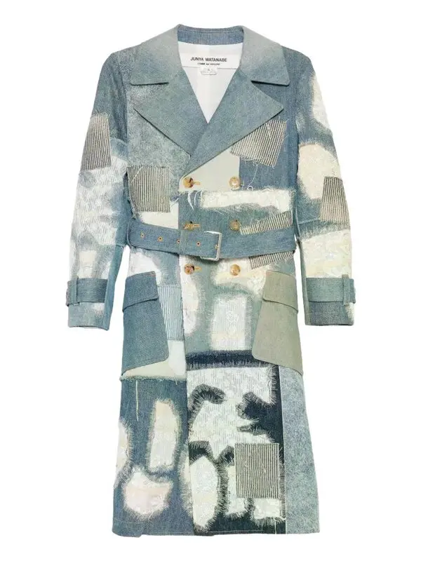 Junya Watanabe Lace Patchwork Denim Trench Coat - Blue
