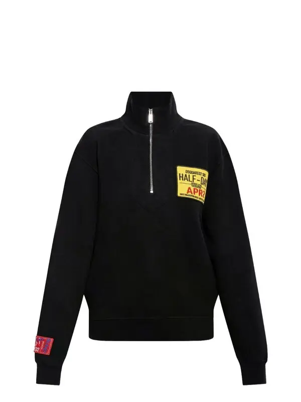Dsquared2 Quarter-zip Sweatshirt With Graphic Patches - Black