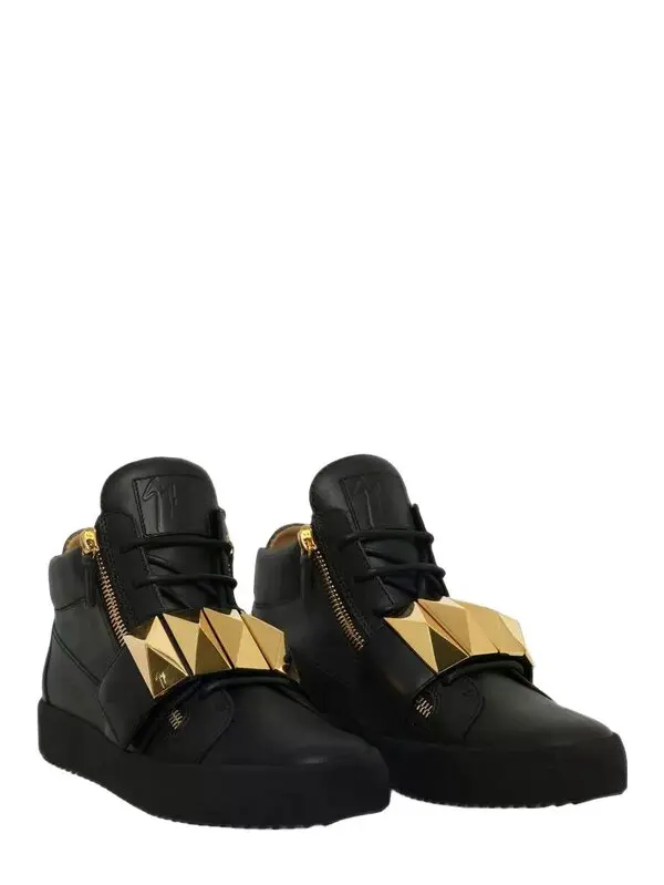 GIUSEPPE ZANOTTI Leather Sneakers With Gold-tone Embellishments - Black