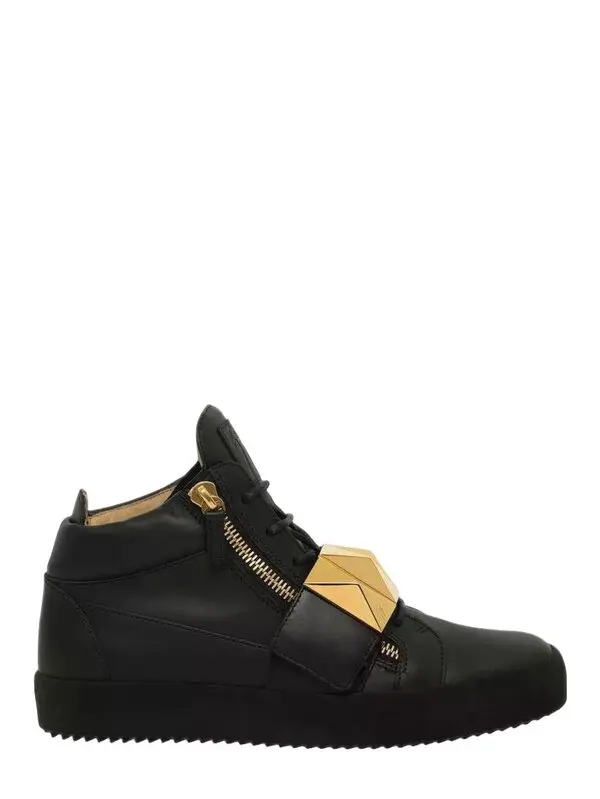 GIUSEPPE ZANOTTI Leather Sneakers With Gold-tone Embellishments - Black