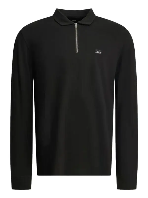 C.P. COMPANY Stretch Piquet Long Sleeve Zip Polo - Black