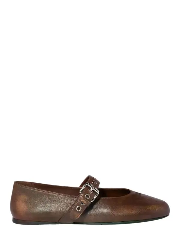Miu Miu Buckle-strap Leather Ballet Flats - Brown