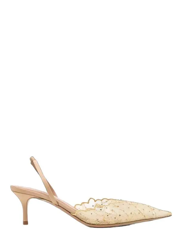 GEDEBE 60mm Crystal-embellished Lace Slingback Pumps - Neutrals
