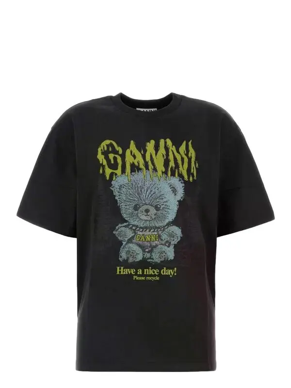 GANNI Graphic Print Cotton T-shirt - Black