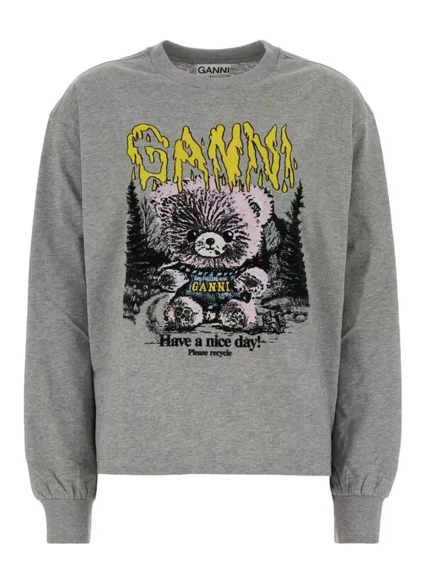 GANNI Graphic-print Long-sleeve Sweater - Grey