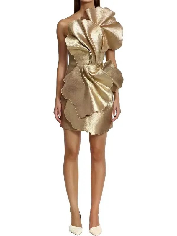Acler Oakenzale Ruffled Metallic One-shoulder Mini Dress - Gold