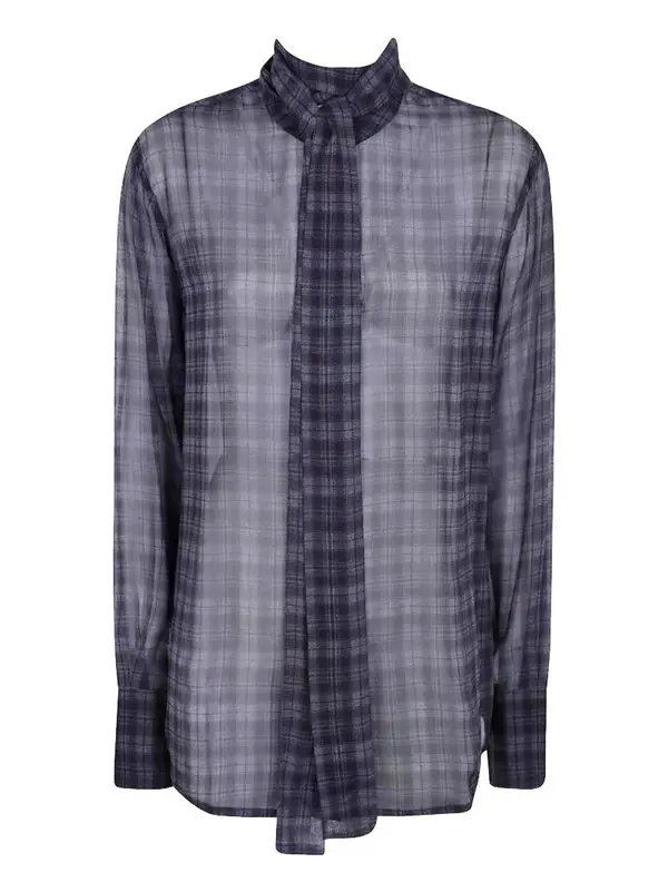 7 For All Mankind Plaid-check Silk Pussy-bow Shirt - Blue
