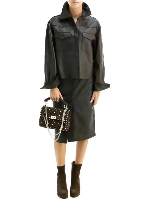 P.a.r.o.s.h Leather Pencil Midi Skirt - Black