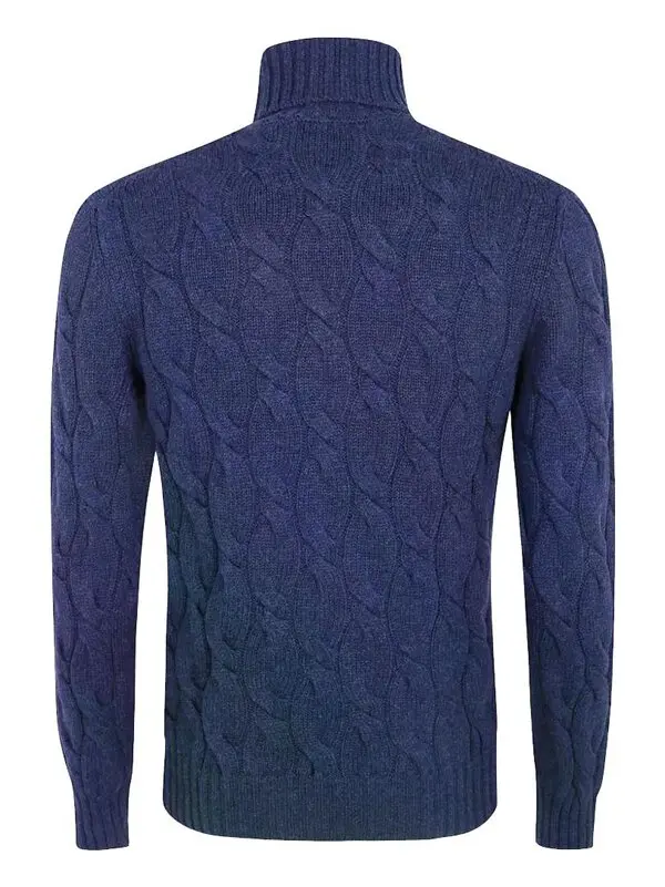 BARBA NAPOLI Cable Knit Roll Neck Sweater - Blue