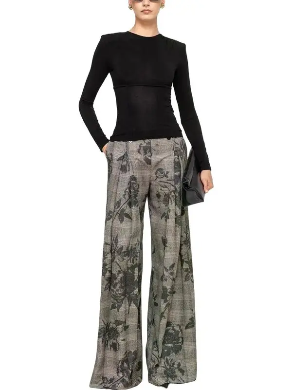 NISSA Tencel And Wool Blend Top With Crew Neckline - Black