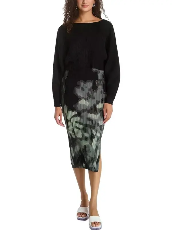 Desigual Floral Print Ribbed Midi Dress - Black