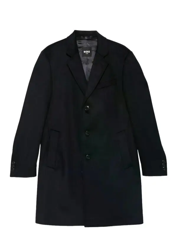 BOSS Single-breasted Notched Lapel Coat - Blue