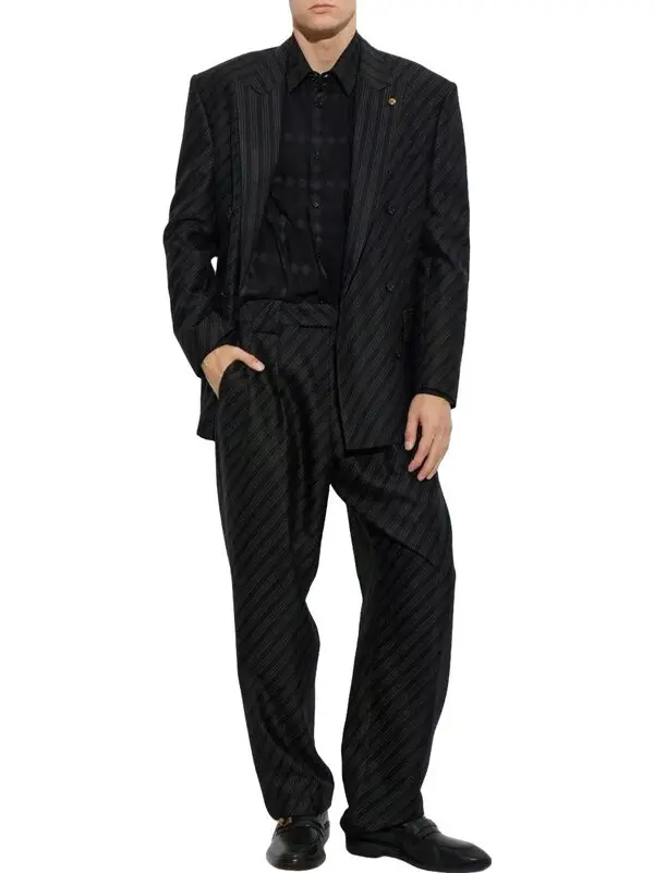 Versace Pinstriped Double-breasted Blazer - Black