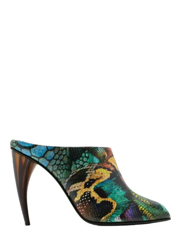 Alexander McQueen Snake-effect Peep-toe Mules - Green