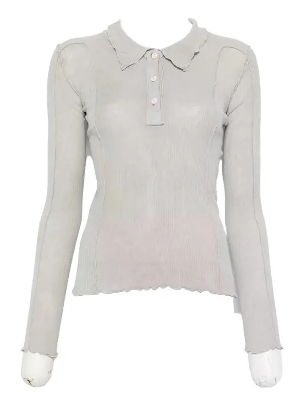 BASERANGE Omato Ribbed-knit Polo-collar Top - Grey